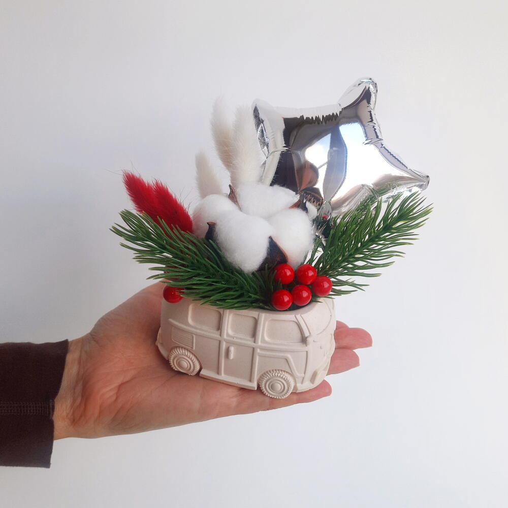 Зимняя интерьерная композиция в кашпо, новогодний подарок для коллеги ...