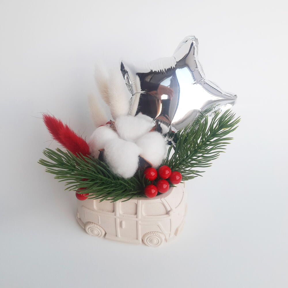 Зимняя интерьерная композиция в кашпо, новогодний подарок для коллеги ...