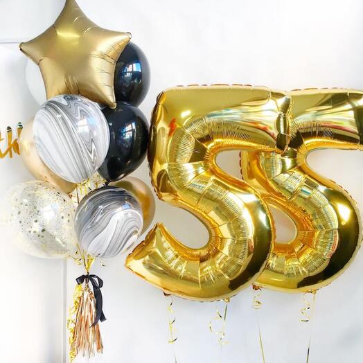 Шары на день рождения в золотых тоннах, 11 шаров, Flowers and presents ...