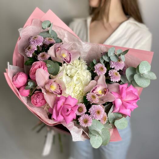 Букет из пионовидных роз и орхидей, Цветы Санкт-Петербург ...