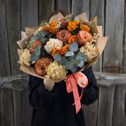 Авторский букет «Без правил» с пионовидной розой FM167, Цветы в Москве ...